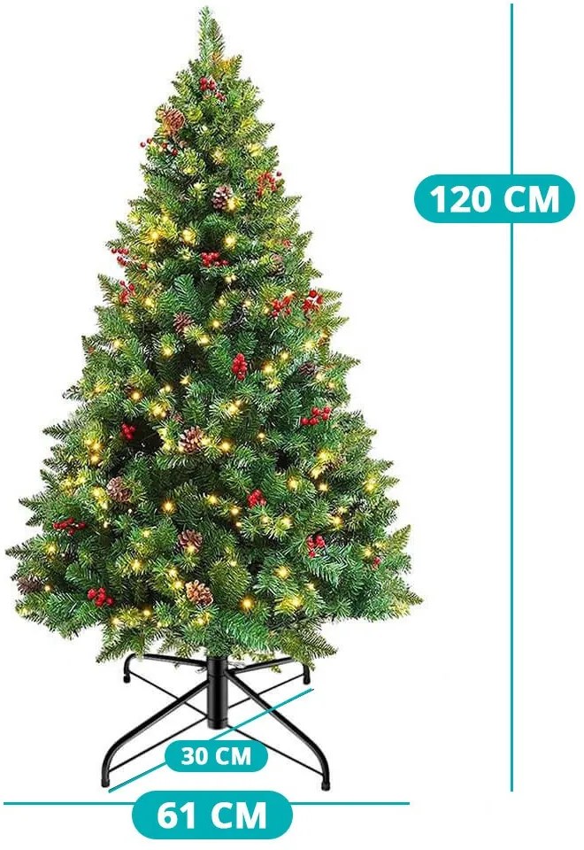 Umělý vánoční stromek s 100 LED diodami, teplý bílý, 120 cm