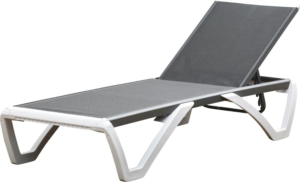 Outsunny Zahradní Lehátko Alu Sluneční Lehátko Textilní Lehátko Relaxační Lehátko 5-násobně nastavitelné ergonomické Texteline Šedá+Bílá 170 x 67,5 x