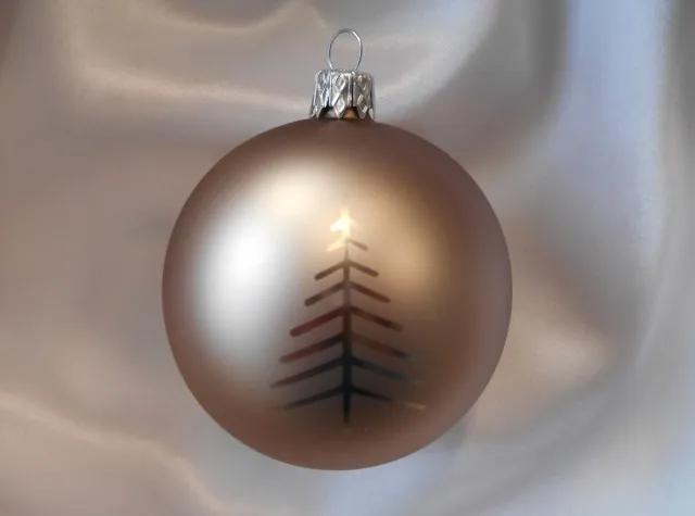 Střední vánoční koule se stromkem 6 ks - světle hnědá