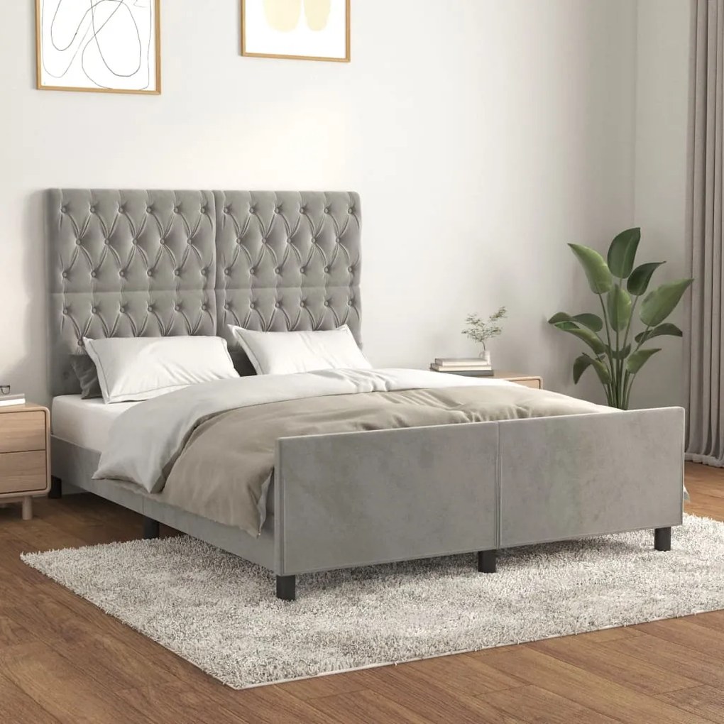 Rám postele bez matrace světle šedý 140 x 190 cm samet 3125934