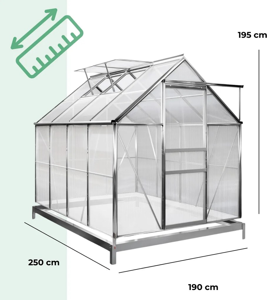 Zahradní skleník z polykarbonátu se základnou M4, 250x190x195cm, transparentní Gardebruk