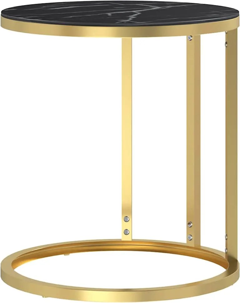 Odkládací stolek zlatý a černý mramor 45 cm tvrzené sklo 331663
