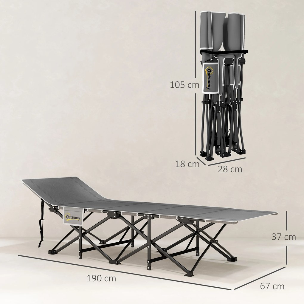 Outsunny Skládací kempinkové lůžko, kempinkové lůžko s matrací, ergonomické, kovový rám, černá barva