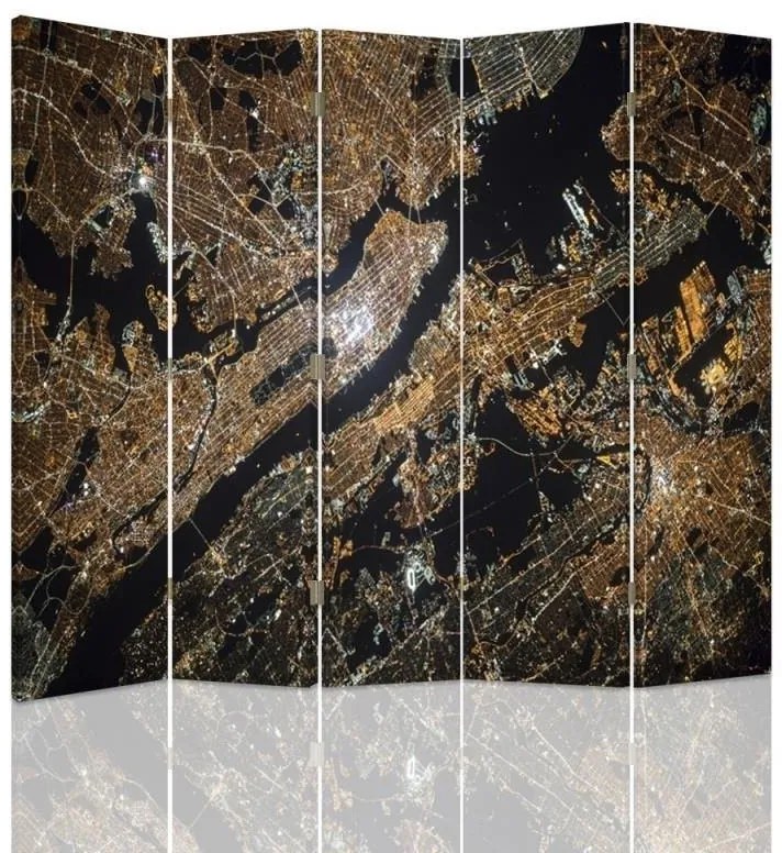 Ozdobný paraván CABINET mapa pohled na město - 180x170 cm, pětidílný, klasický paraván