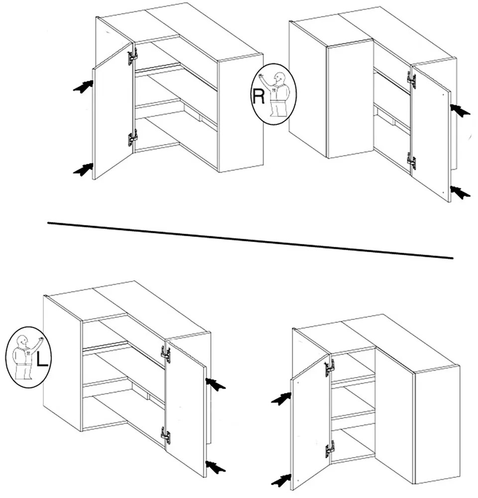 NESSANT se | horní skříňka rohová 60x60 GN-72 2F 90° s policemi | 60x60 cm | šedá