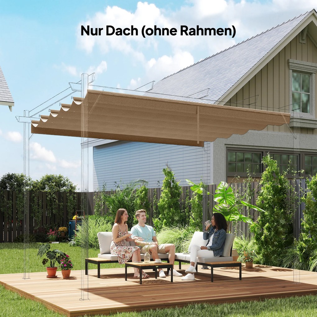 Náhradní střecha pro pergolu 3 x 3 m, zatahovací, s otvory pro odvod dešťové vody, odolná proti povětrnostním vlivům, polyester, 250 x 255 cm Hnědá b…