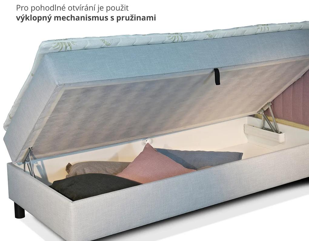 NEW DESIGN postele Rohová postel boxspring NOVO s úložným prostorem a čely, 80×200 cm, matrace a rošt v ceně Velikost postele: 80 × 200 cm, Strana: L…
