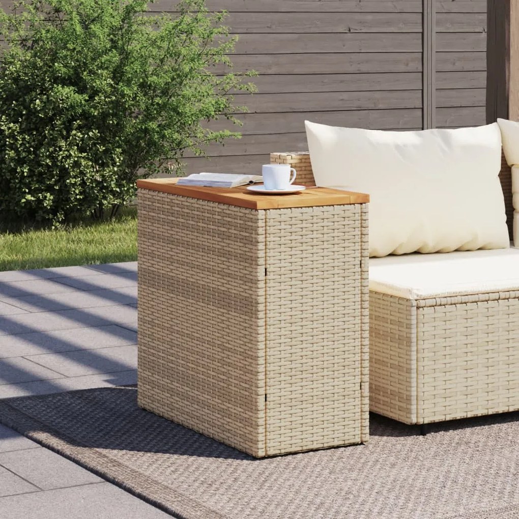 Zahradní stolek s dřevěnou deskou béžový 58x27,5x55cm polyratan - Default Title