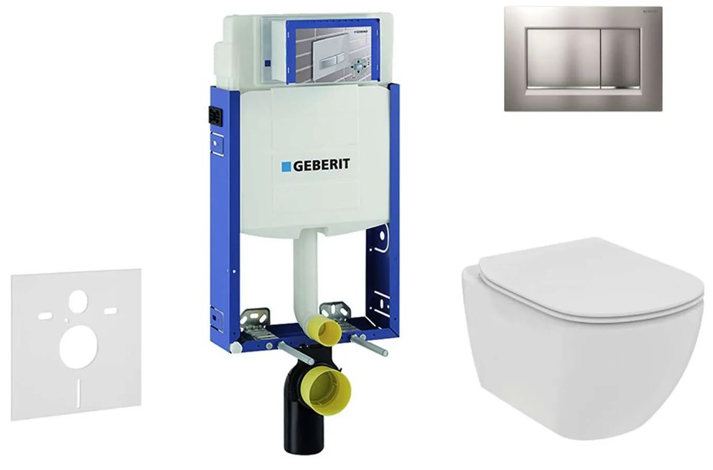 Geberit Kombifix - Set předstěnové instalace, klozetu a sedátka Ideal Standard Tesi, tlačítka Sigma20, Rimless, SoftClose, matný chrom/chrom 110.302.00.5 NE7