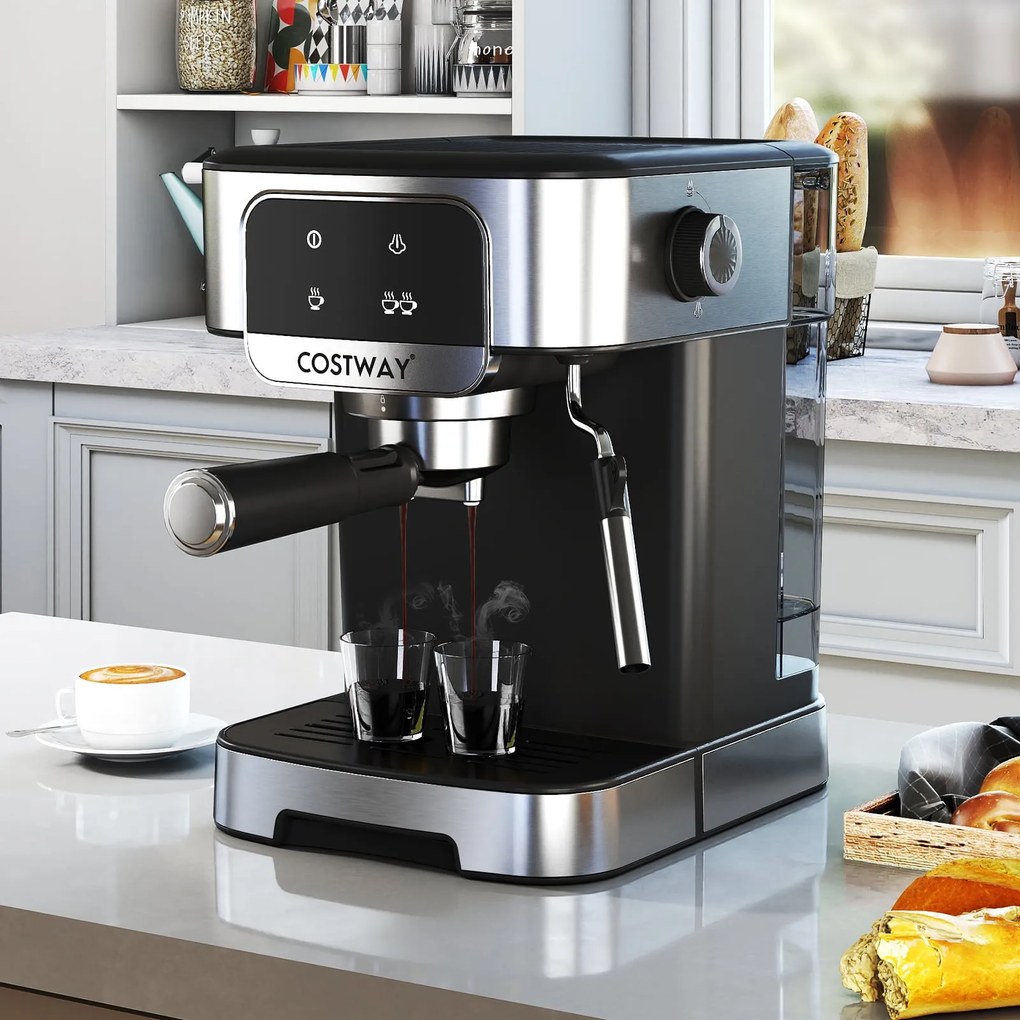 Costway Espresso kávovar 20 Bar 1200 W Espressovač s parním napěňovačem mléka 18