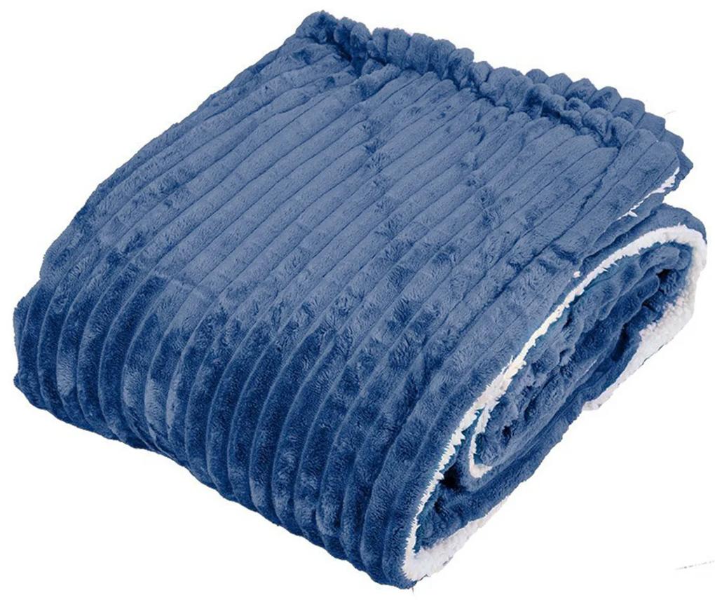Luxusní světle modrá beránková deka z mikroplyše s pruhy, 150x200 cm