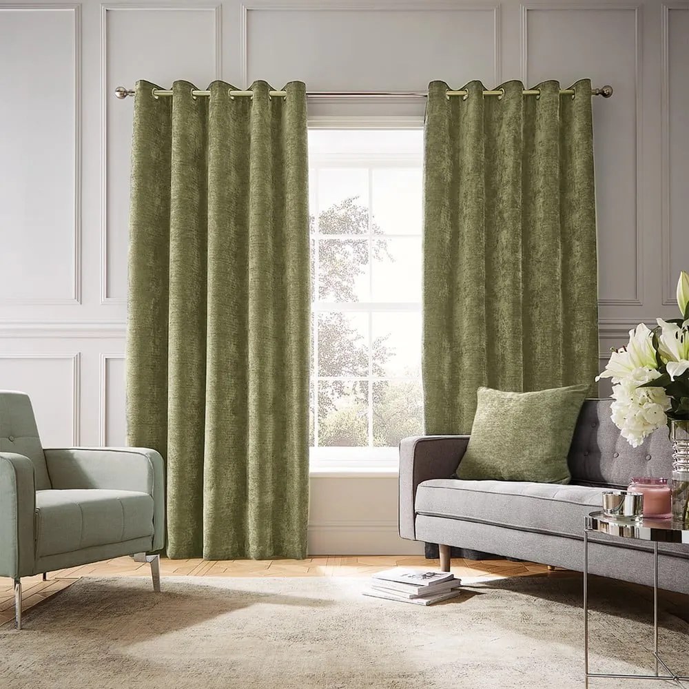 Khaki termo závěsy v sadě 2 ks z žinylky 229x229 cm Selene Luxury Chenille – Hyperion