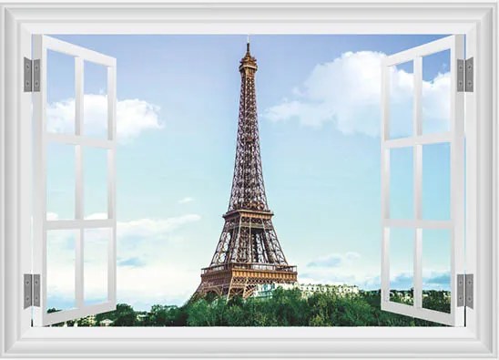 ZOOYOO Samolepka na zeď 3D okno Eiffelova věž 50 x 70 cm