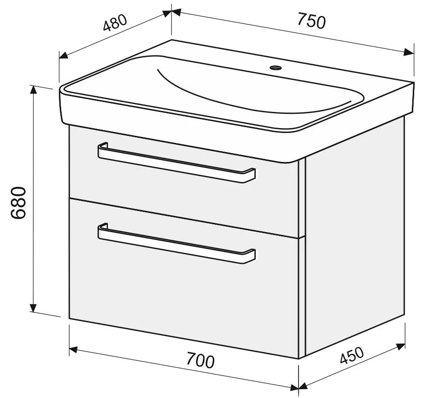 Intedoor Skříňka s umyvadlem Smyle Square 75 cm - závěsná,   dub Wellington  SONATA 75 D370   IN-200-075 D370 SONATA 75 D370