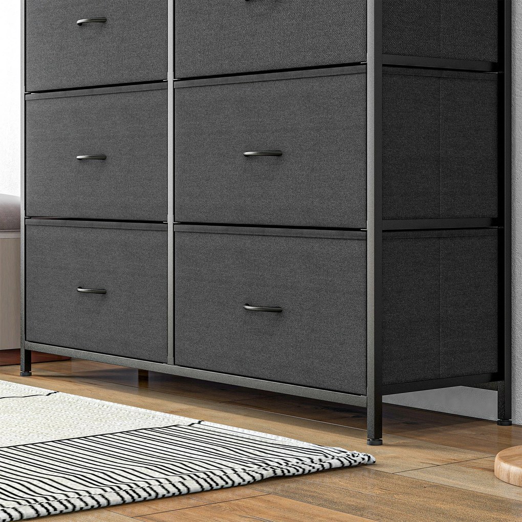 HOMCOM komoda s 10 skládacími látkovými zásuvkami moderní příborník do obývacího pokoje ložnice z oceli černý
