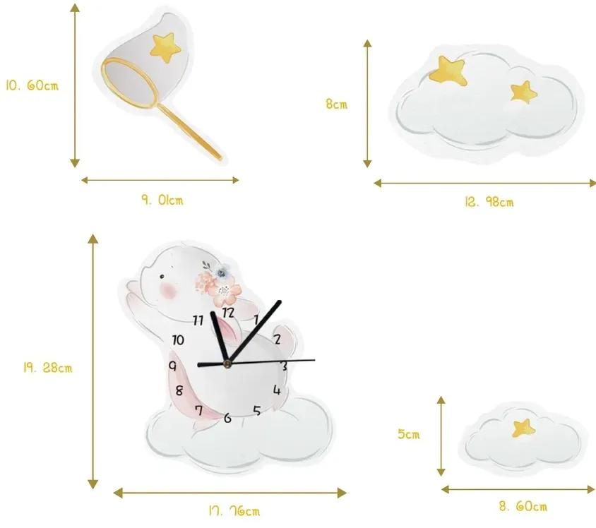 Funlife Dětské nástěnné hodiny králíka chytající hvězdičky 19 x 18 cm