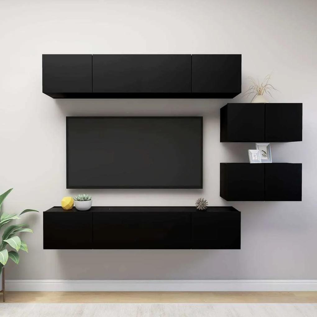 vidaXL 6dílný set TV skříněk kompozitní dřevo [3079356] Barva: Černá