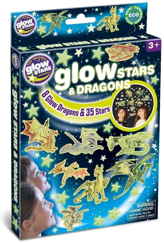 Samolepicí dekorace glowstars světélkující dekorace na zeď - draci a hvězdy