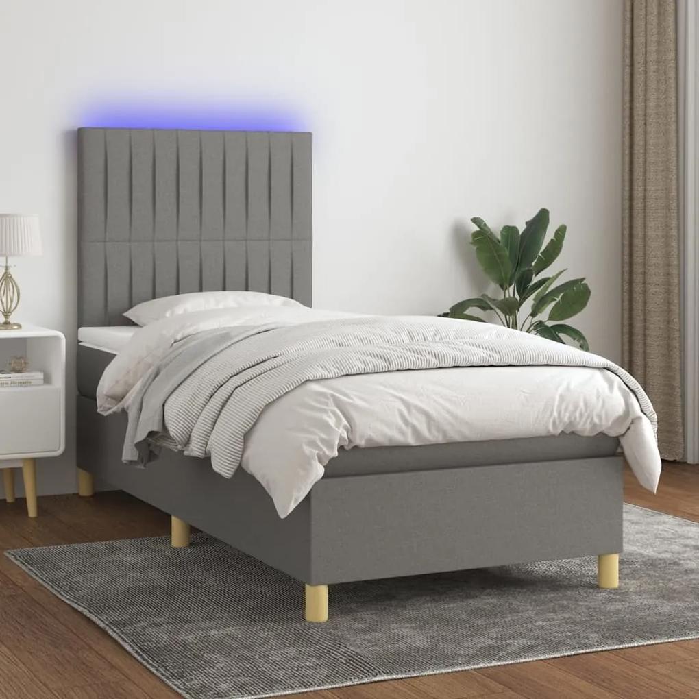 vidaXL Box spring postel s matrací a LED 100x200 cm textil [3135575] Barva: Tmavě šedá