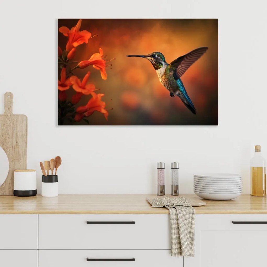 Obraz na plátně - Kolibřík se chystá sosat FeelHappy.cz Velikost obrazu: 180 x 120 cm