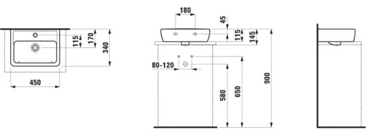 LAUFEN H8119520001041 - Umyvadlo na desku PRO 45x34 cm keramika/bílá