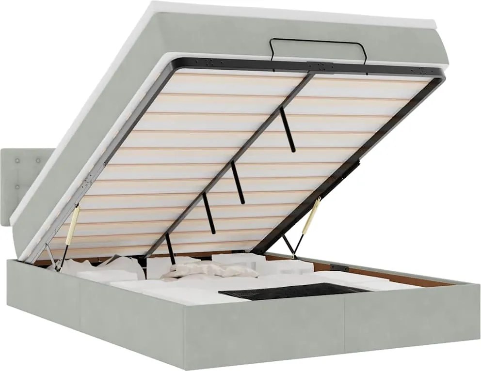 Osmanský rám postele s matrací světle šedá 140x200cm samet 3312770