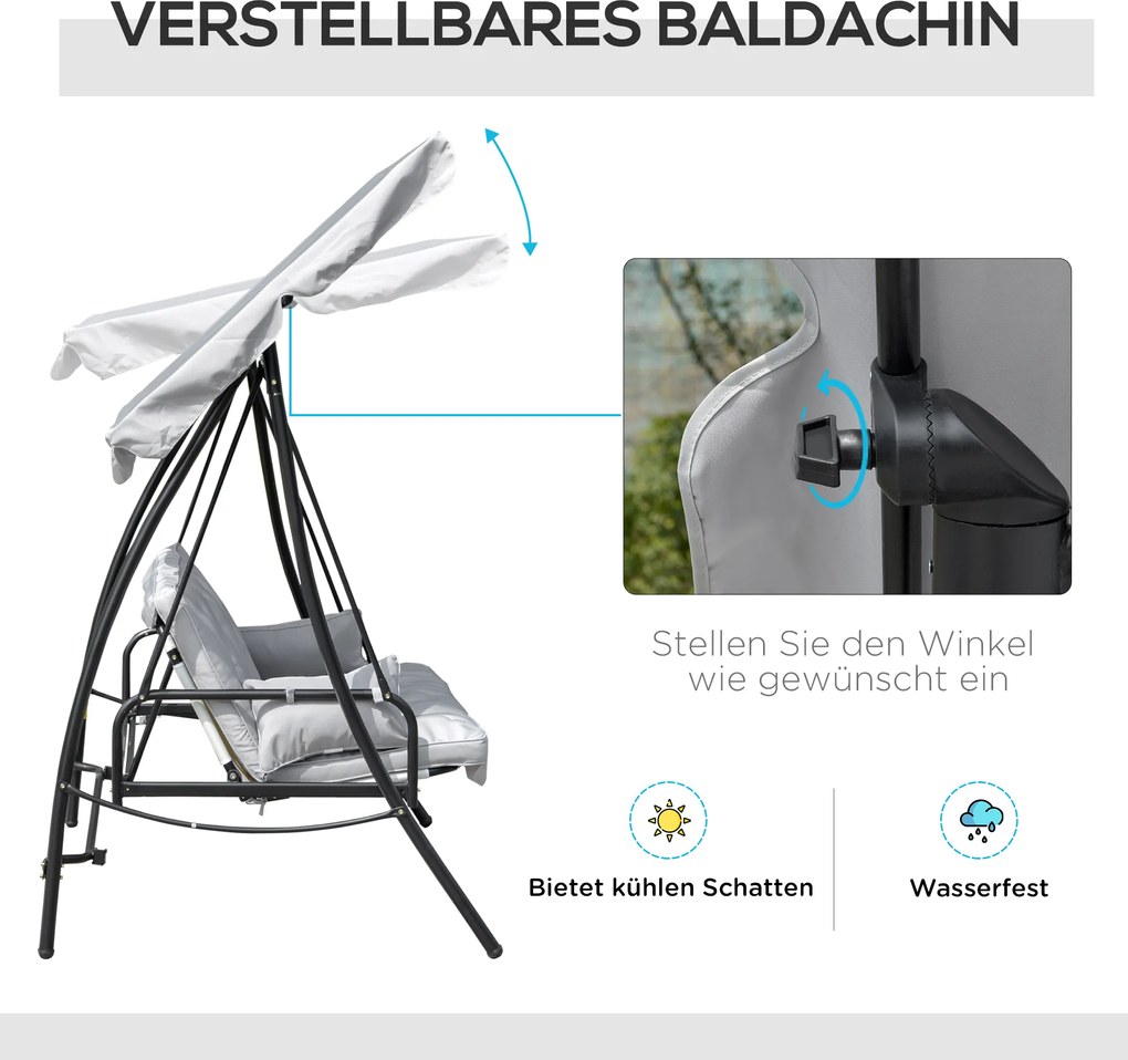 Outsunny Hollywoodská houpačka Zahradní houpačka Houpací lavice s funkcí polohování, 3 místa, kov+polyester, bílá, 209 x 114 x 170 cm | Aosom