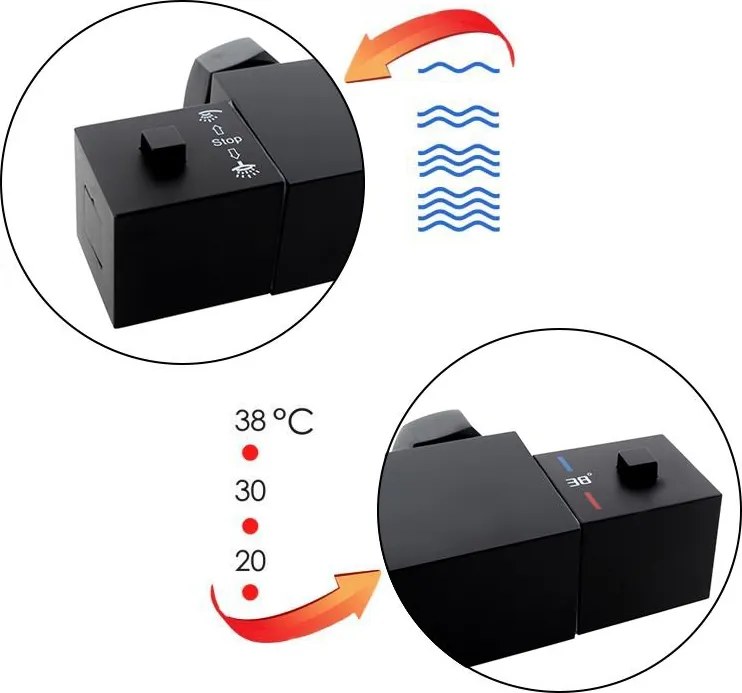Sprchová nástěnná termostatická baterie THERMO s připojením na sprchu - černá