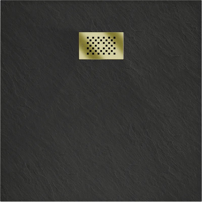 Mexen Hugo, čtvercová sprchová vanička SMC 90 x 90 cm, černá, zlatá krytka, 42709090-G