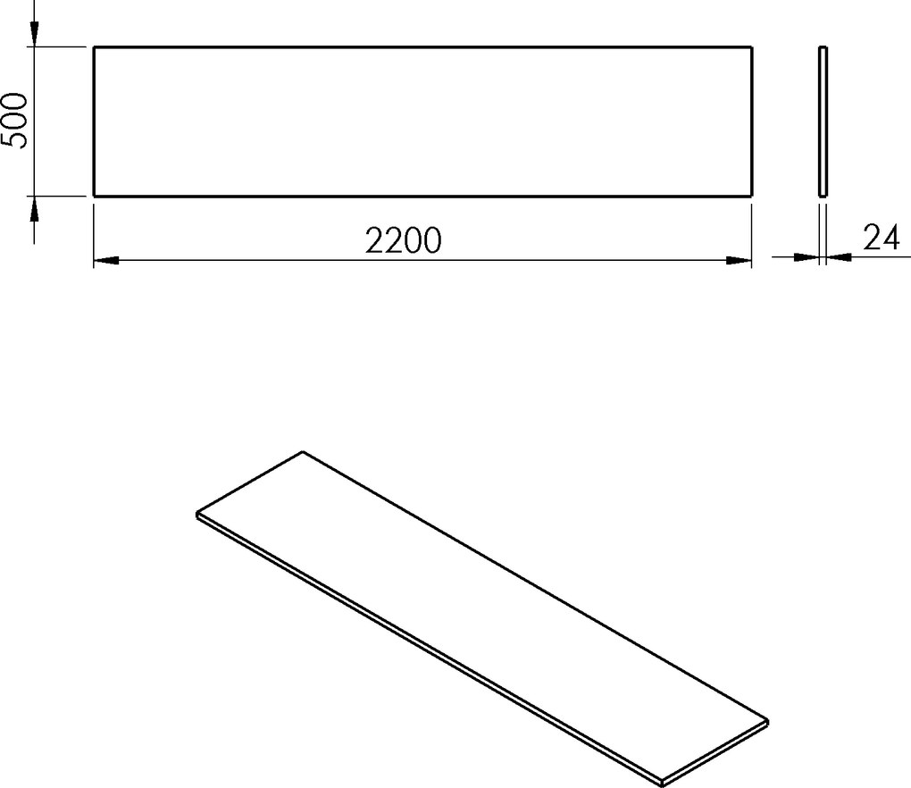 Sapho PLATO deska Rockstone 2200 x 24 x 500 mm bílá mat PL220-0101