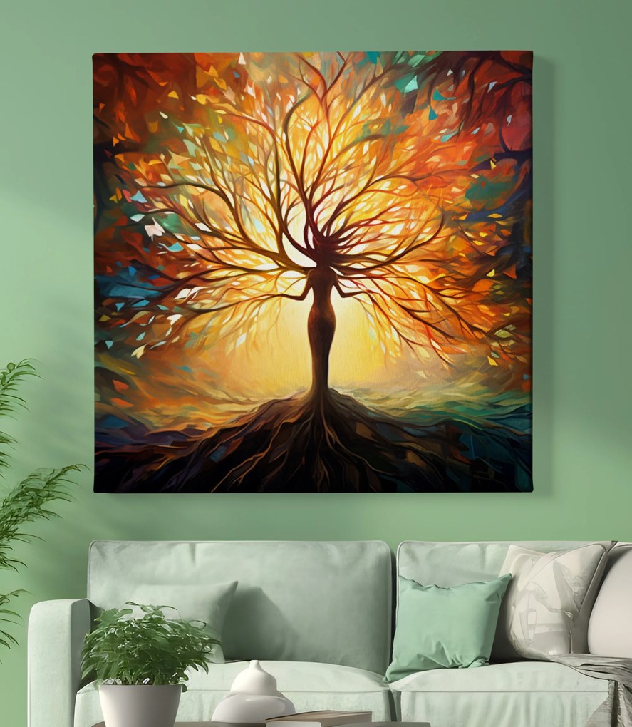 Obraz na plátně - Vedrana propojená vlasy se stromem života FeelHappy.cz Velikost obrazu: 100 x 100 cm