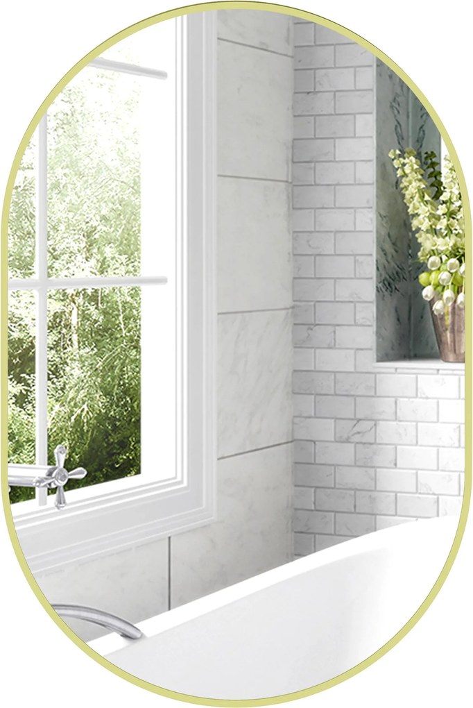 HOMCOM Oválné zrcadlo do koupelny 60x90 cm se zlatým hliníkovým rámem - Dekorativní nástěnné zrcadlo pro obývací pokoj, předsíň a chodbu | Aosom