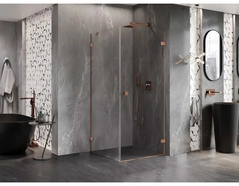 Mexen Lunar-B, pravostranný výklopný sprchový kout 80 x 80 cm, 8mm čiré sklo, profil měděná matná, 832-080-080-65-00-P