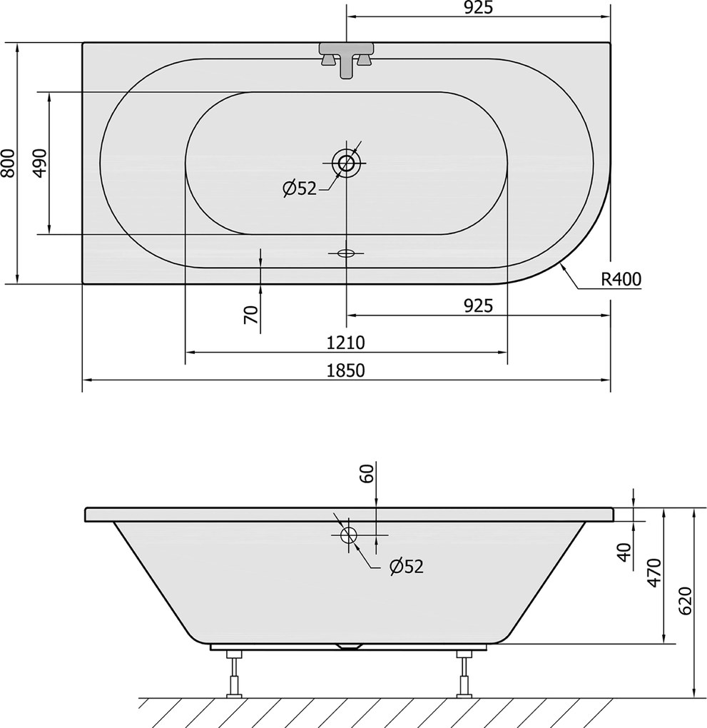 Polysan Viva L185 x 80 cm vana asymetrická akrylátová levá 72099