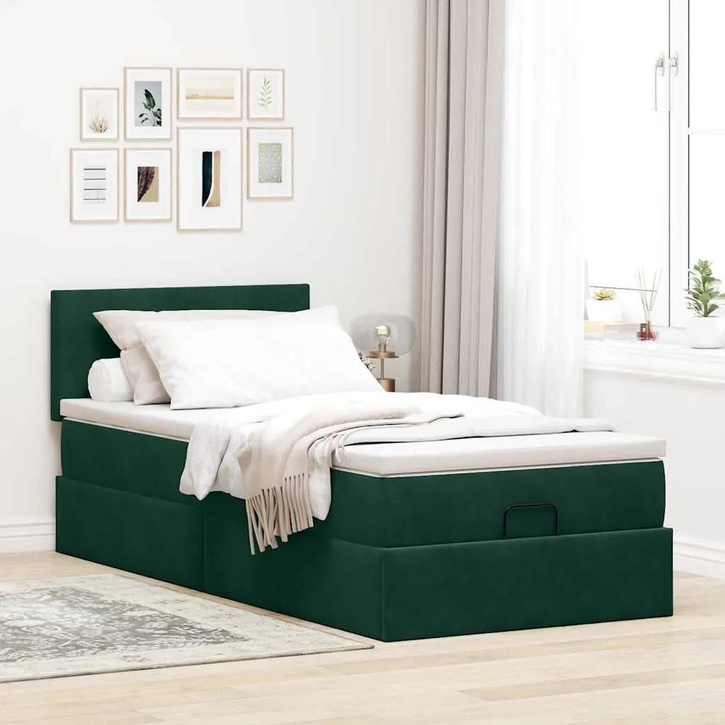 Osmanský rám postele s matrací tmavě zelené 100x200cm samet 3312533