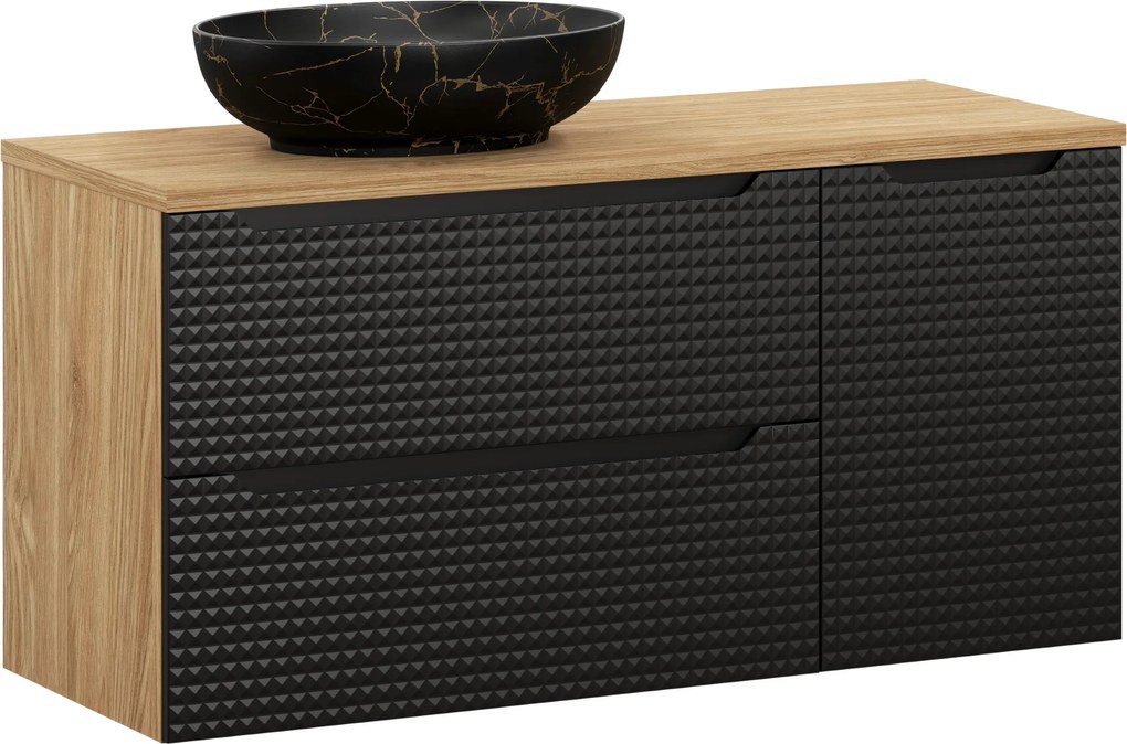 Comad Koupelnová skříňka s deskovým umyvadlem set Luxor Black 120 černá/dub olejovaný