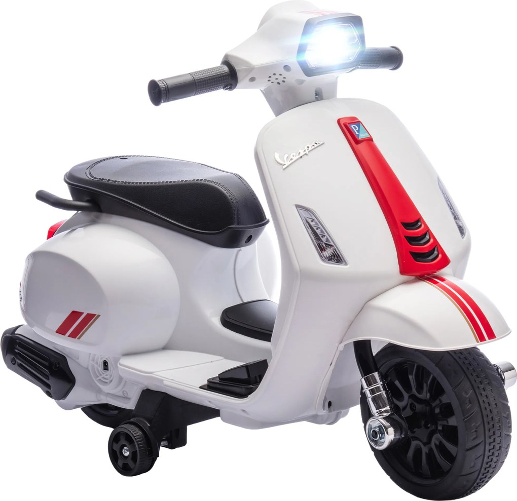 AIYAPLAY Elektrická dětská motorka pro 2–6 let s baterií 6V, světlometem, houkačkou a pomocnými kolečky, bílá