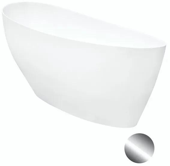 Besco Volně stojící vana z litého mramoru Keya 165x70 Barva: Bílá, Rozměry (cm): 163,5x70,5, Typ a barva výpustě: Click-Clack s horním čištěním, černá