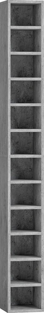 HOMCOM knihovna/CD regál se 12 přihrádkami pro 204 CD, z MDF a dřevotřísky, 21x20x175 cm, Cementově šedá