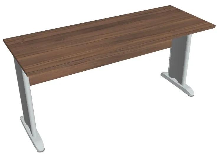 Stůl pracovní rovný 160 cm hl. 60 cm - Hobis Cross CE 1600 Dekor stolové desky: ořech, Dekor lamino podnože: ořech, Barva nohou: Stříbrná