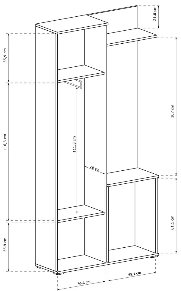 Předsíňová stěna LUX | 97 cm | se zrcadlem | UNI provedení | sonoma/bílá