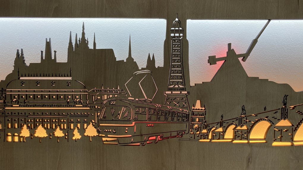 Li-Go "Praha" světelný obraz 130x40cm provedení povrchu: dub světlý