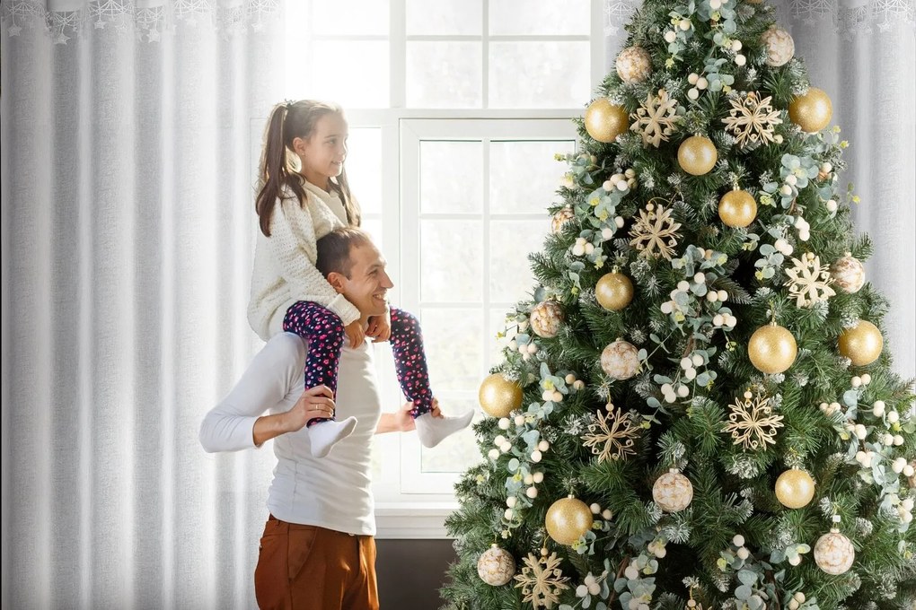 VÁNOČNÍ ZÁCLONA NA KROUŽCÍCH XMAS 140X250 CM HVĚZDY