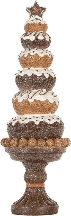 Hnědá vánoční dekorace donuty na podstavci - Ø 11*33 cm