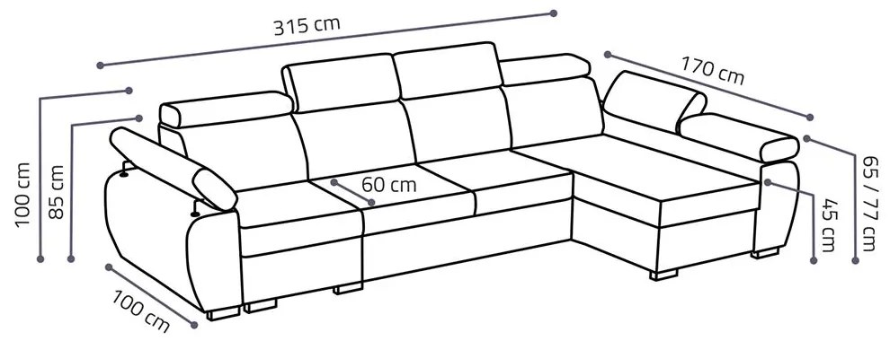 Sedací souprava BASTON | 315x170 cm | rozkládací + 2x úložný prostor | VÝBĚR TKANIN