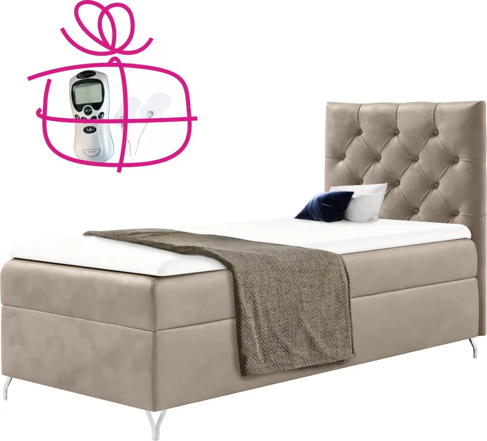 Boxspringová postel, 90x200, béžová látka Velvet, pravá, GULIETTE + dárek