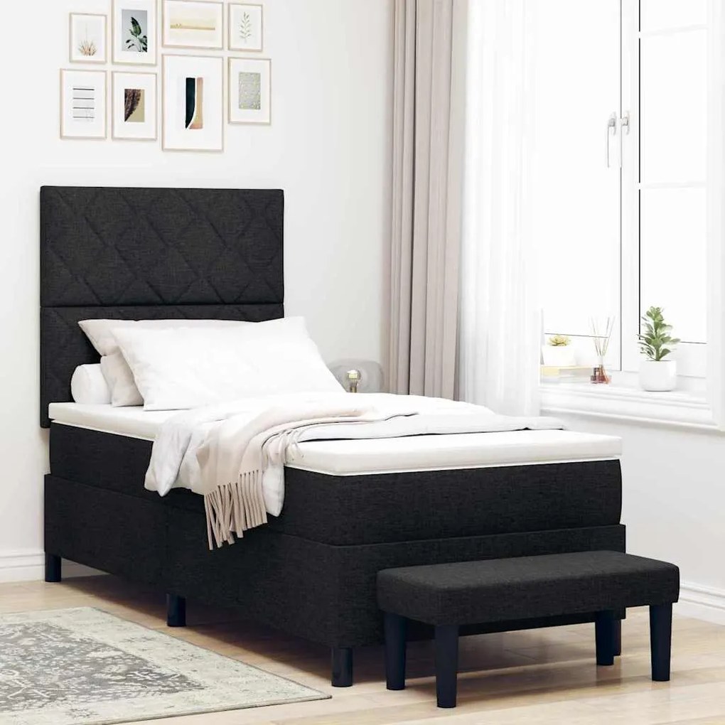 Postel s boxspringem s čelo Černá 100 x 200 cm textil 3344123