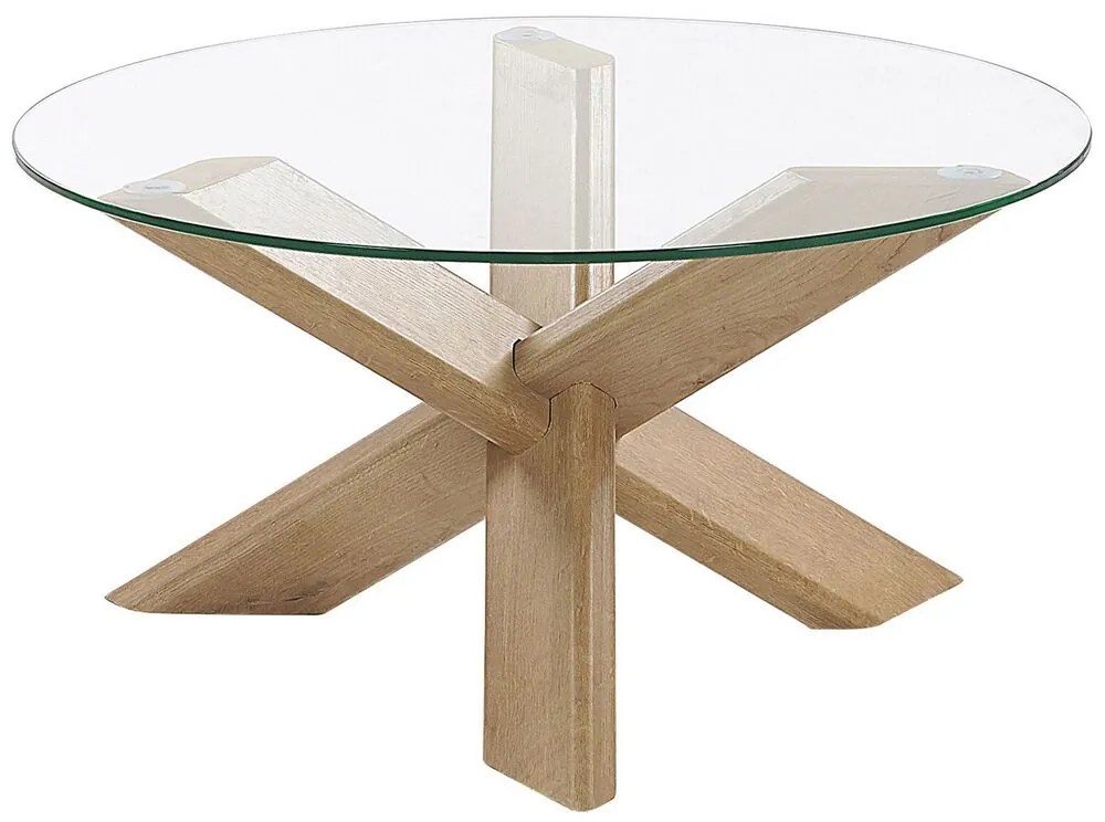 Skleněný konferenční stolek z lehkého dřeva VALLEY Beliani