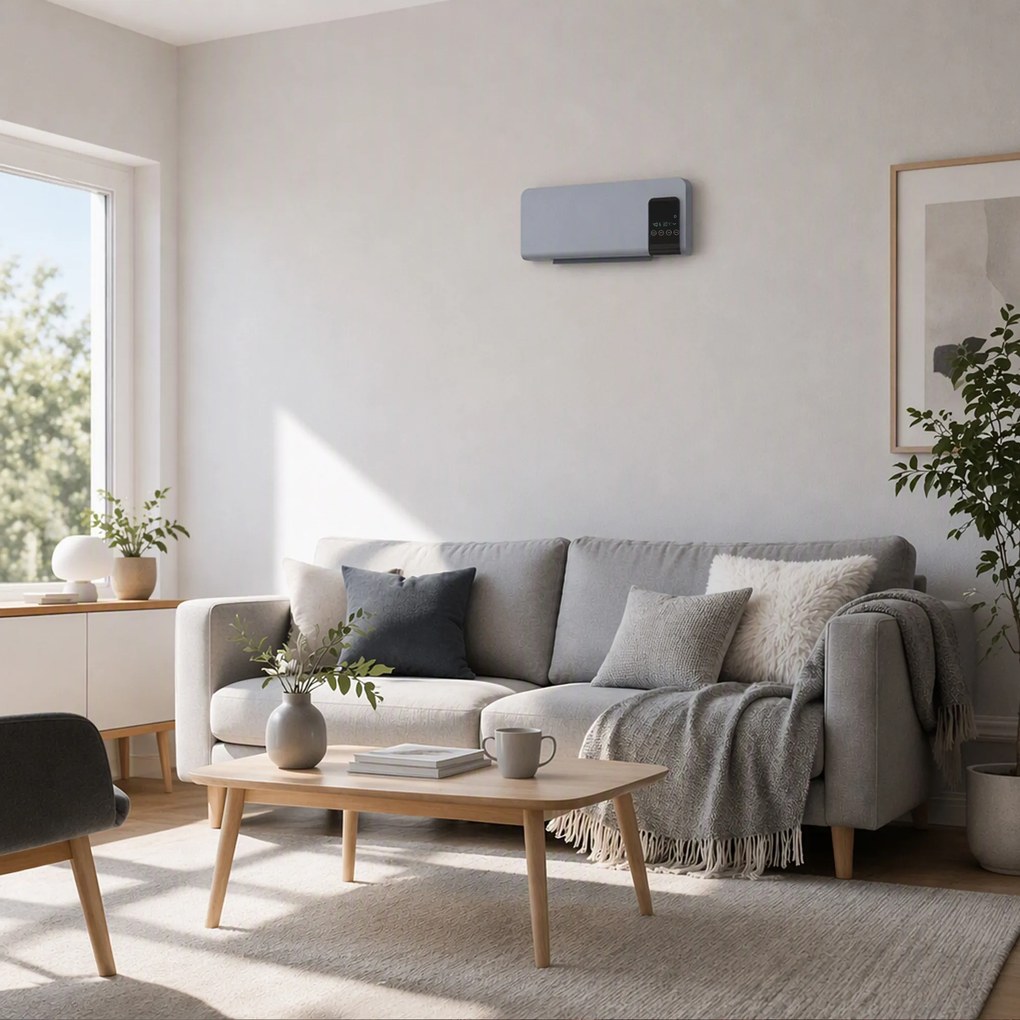 HOMCOM Elektrické topení, nástěnná montáž, oscilační funkce, 2 režimy, časovač, LED displej, šedá