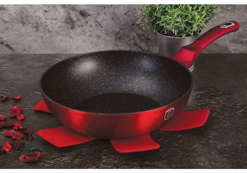 BERLINGERHAUS Pánev WOK s poklicí s mramorovým povrchem 28 cm Burgundy Metallic Line BH-1265